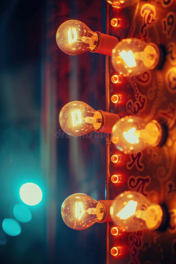 Glowing Light Bulbs in a Row Stock Photo - Image of outdoor, lights ...