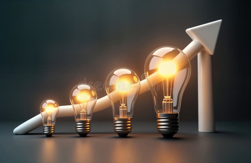 Glowing Light Bulbs Show Increasing Growth. Light Bulbs of Various ...