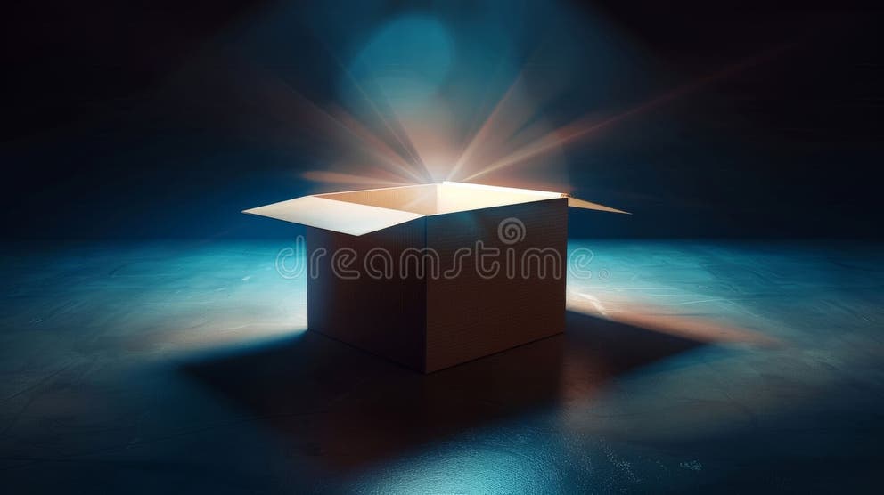 Glowing Light Emanating from Open Box. Generative Ai Stock Illustration ...