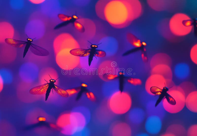 The Glowing Light of a Firefly is Visible As it Flies in the Night with ...