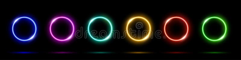 Glowing Light Neon Abstract Circles on Black Background. Color Led ...