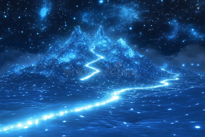 Glowing Light Path Heading Up the Mountain, Stock Illustration Stock ...