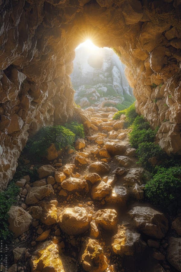 Glowing Light Piercing through Dark Cave Tunnel Stock Image - Image of ...