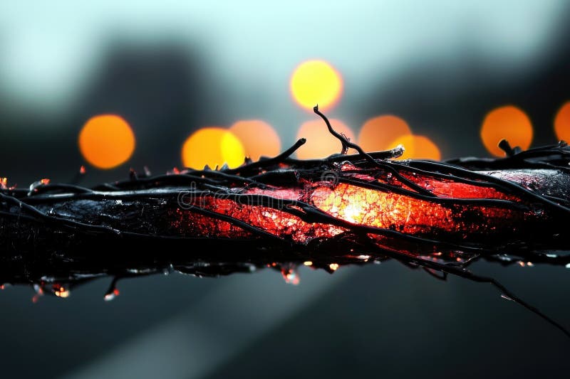 Glowing Light through Rain-soaked Branches at Night Stock Image - Image ...
