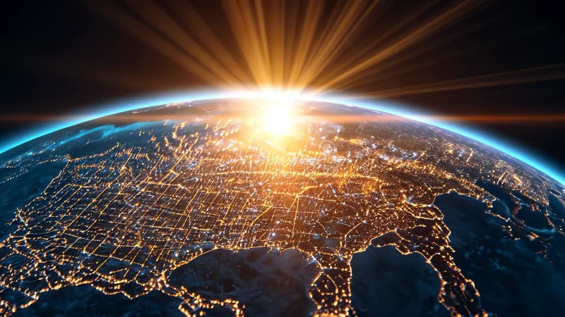 Glowing Light Rays Radiating from Planet Surface, Surface, Worldwide ...