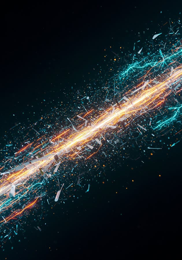Glowing Light Trail with Blue Orange Particles Stock Illustration ...