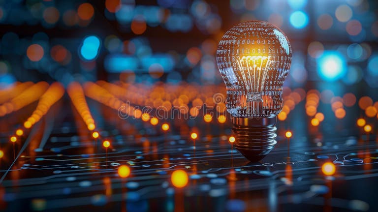 Digital Lightbulb Representing Innovation and Technology Stock ...