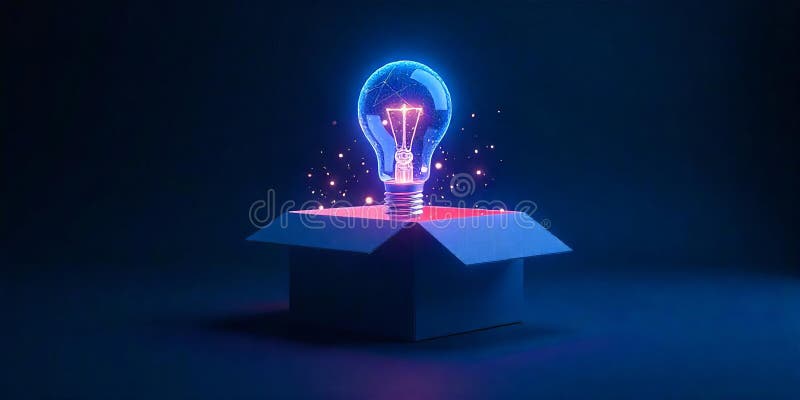 Glowing Lightbulb in a Box - Idea, Innovation, Inspiration Stock Photo ...