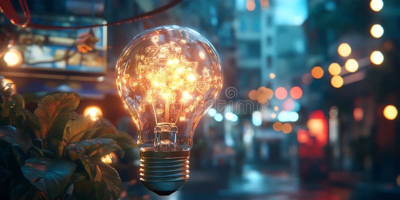 Glowing Lightbulb in City Night Ideas Inspiration Background Wallpaper ...