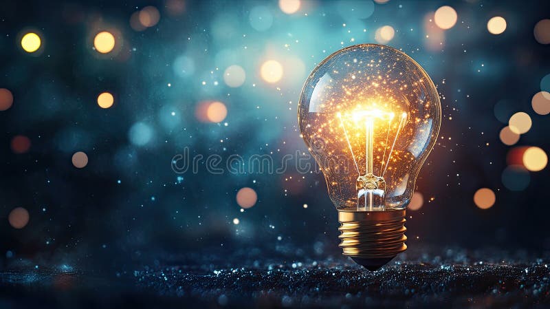 Glowing Lightbulb on Dark Background: Sparkling Idea Concept Stock ...