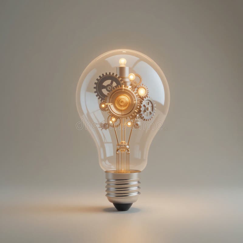 Lightbulb with Gears and Glow Stock Illustration - Illustration of ...