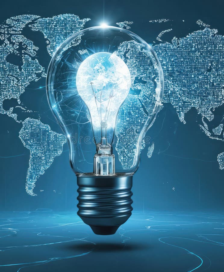 Glowing Lightbulb Featuring World Map, Data Visualization Global ...
