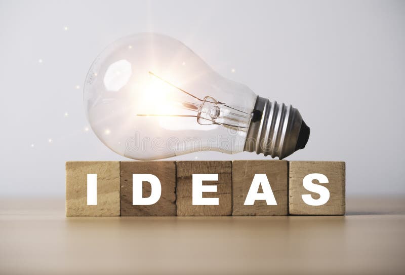 Glowing Lightbulb on Ideas Wording for Creative Thinking and Problem ...