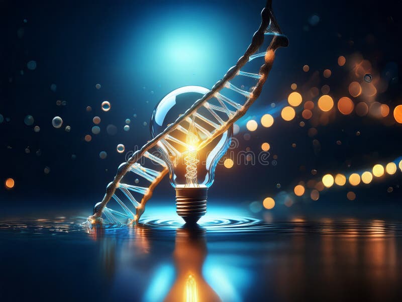 Glowing Lightbulb, Illuminated from within, Rests on a Dark Reflective ...