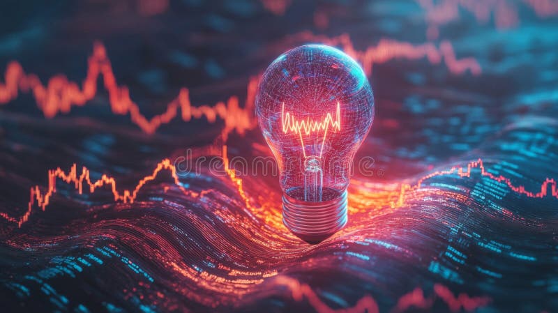 A Glowing Lightbulb Illuminating a Wave of Digital Data Stock ...