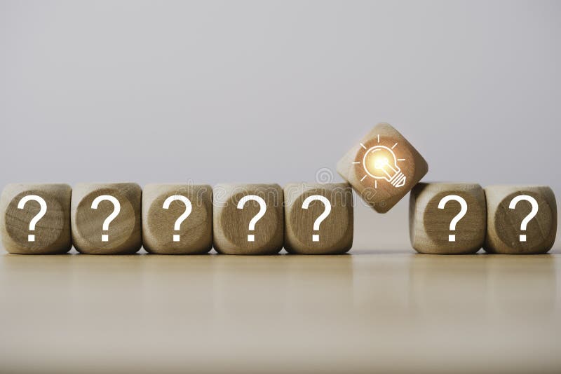 Glowing Lightbulb Connection Linkage with Question Mark on Round Wooden for Creative Thinking ...
