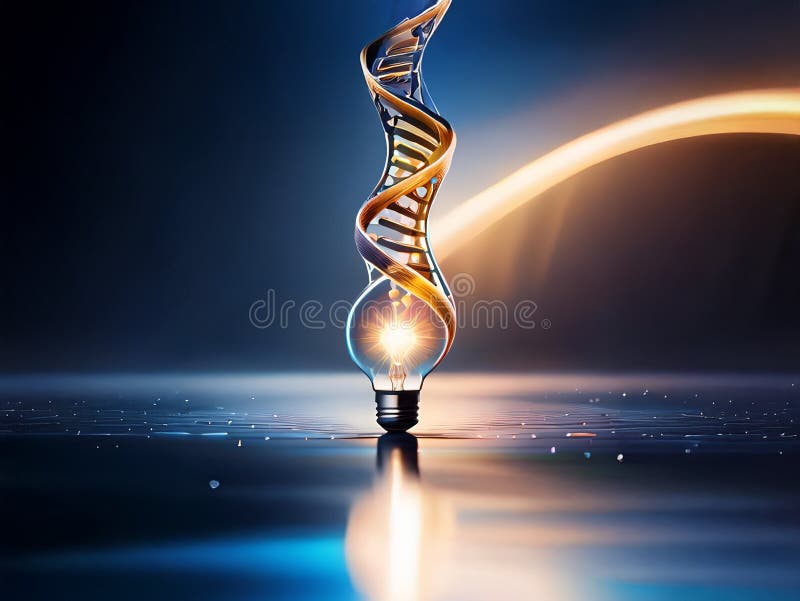 A Glowing Lightbulb, Its Filament a DNA Double Helix, Radiates Light ...