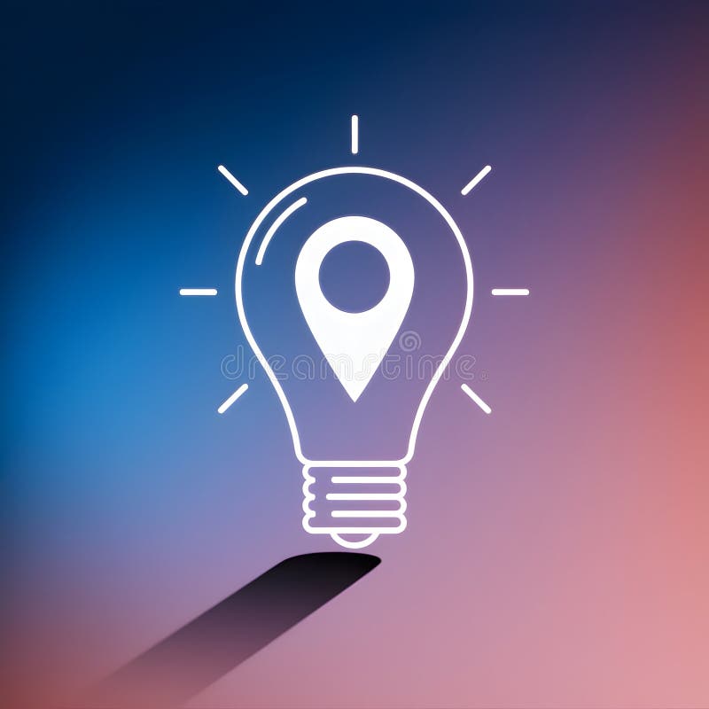 Glowing Lightbulb with a Location Pin Inside, Representing Innovation ...
