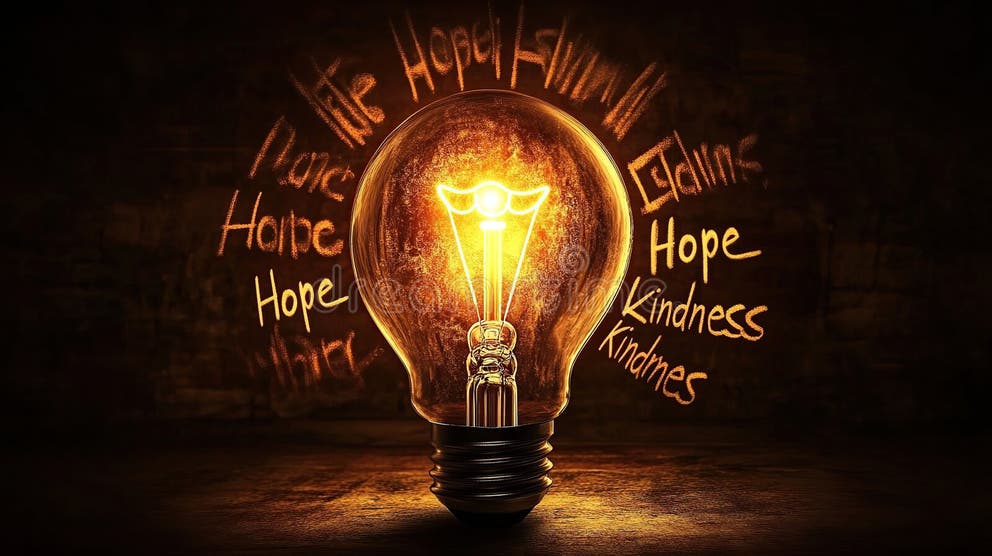 Glowing Lightbulb with Positive Words Stock Photo - Image of love ...