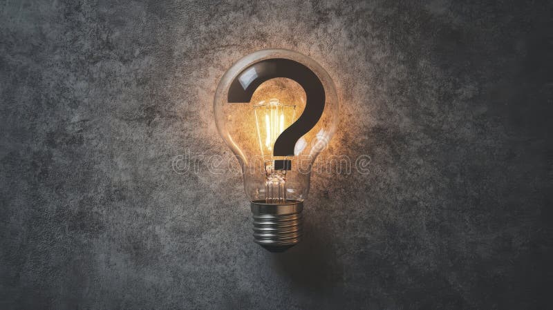 Glowing Lightbulb with Question Mark on Dark Textured Background Stock ...
