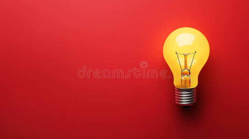 Glowing Lightbulb on Red Minimalist Composition, Idea Concept ...