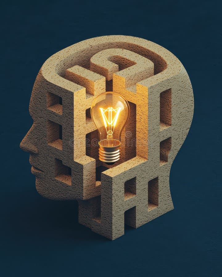 Illuminated Mind Glowing Bulb in Intricate Head Maze Idea Concept Stock ...