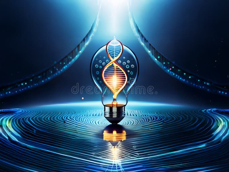 A Glowing Lightbulb, Shaped Like a DNA Double Helix, Sits on a ...