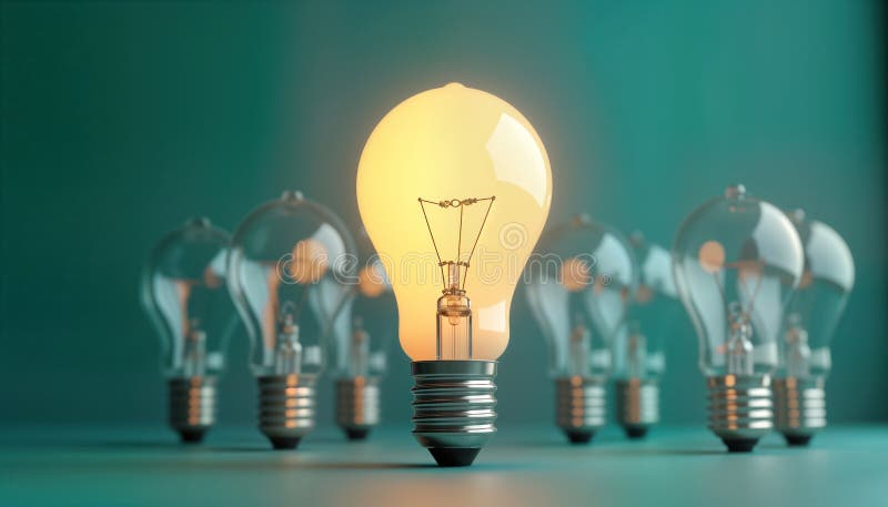 Glowing Lightbulb Stands Out among Dimmed Light Bulbs. Innovative Idea ...