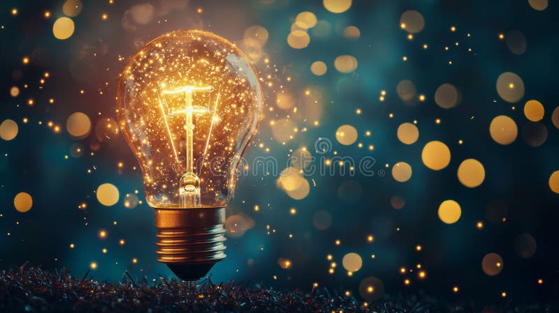 Glowing Lightbulb Surrounded by Sparkling Bokeh Lights Stock Image ...