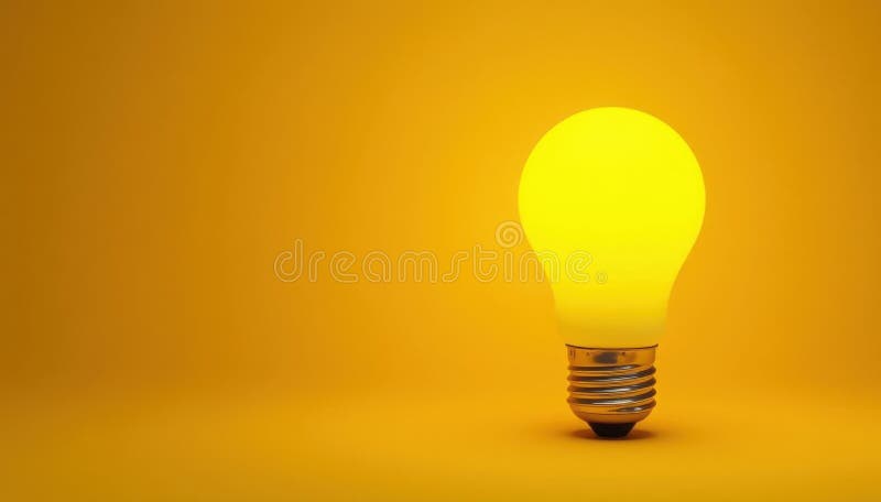 Glowing Lightbulb on Yellow Backdrop; Illuminating Idea , Golden ...