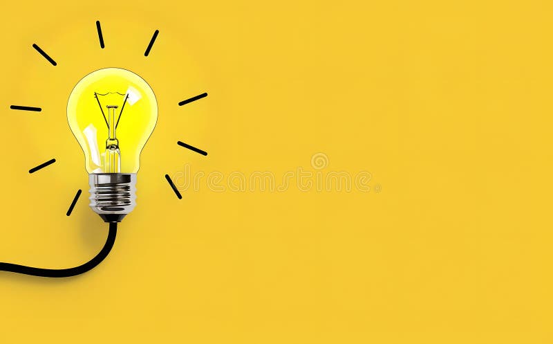 Glowing Lightbulb on Yellow Background Creativity and Innovation ...