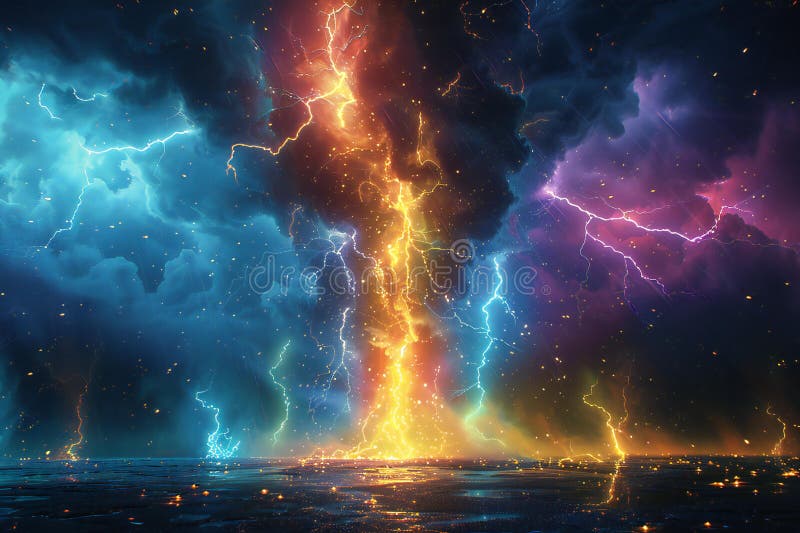 A Glowing Lightning Bolt in the Center of an Electric Field, with Other ...