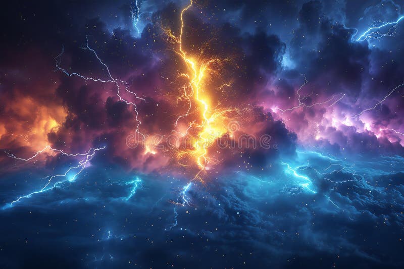 A Glowing Lightning Bolt in the Center of an Electric Field, with Other ...