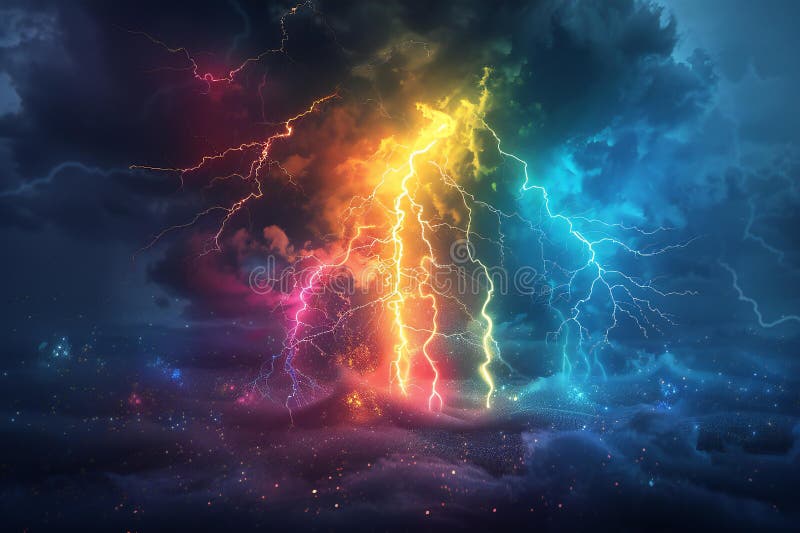 A Glowing Lightning Bolt in the Center of an Electric Field, with Other ...