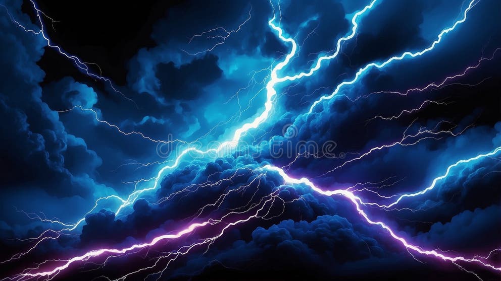 Glowing Lightning on Midnight Blue. AI Generated Stock Illustration ...