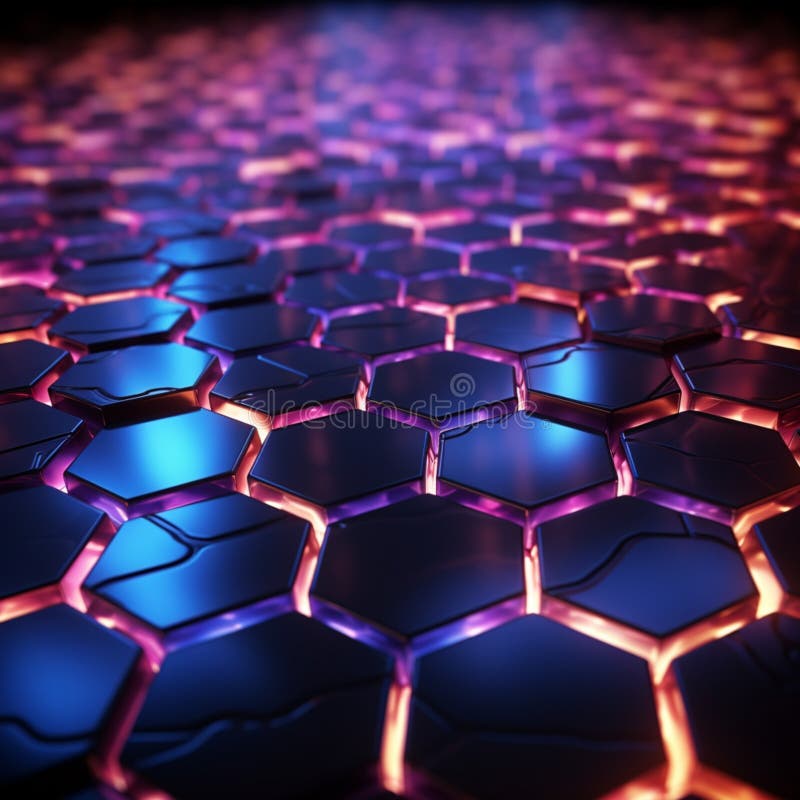 Glowing Lights Create Abstract Hexagon Pattern, Blue and Purple Hues ...