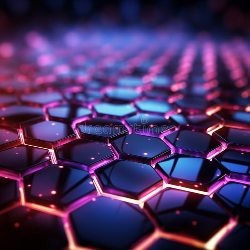 Glowing Lights Create Abstract Hexagon Pattern, Blue and Purple Hues ...