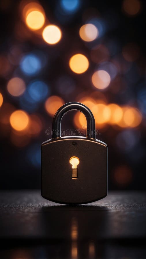 Glowing Lights Padlock Shaped Hole in Dark Empty Room. Stock Photo ...