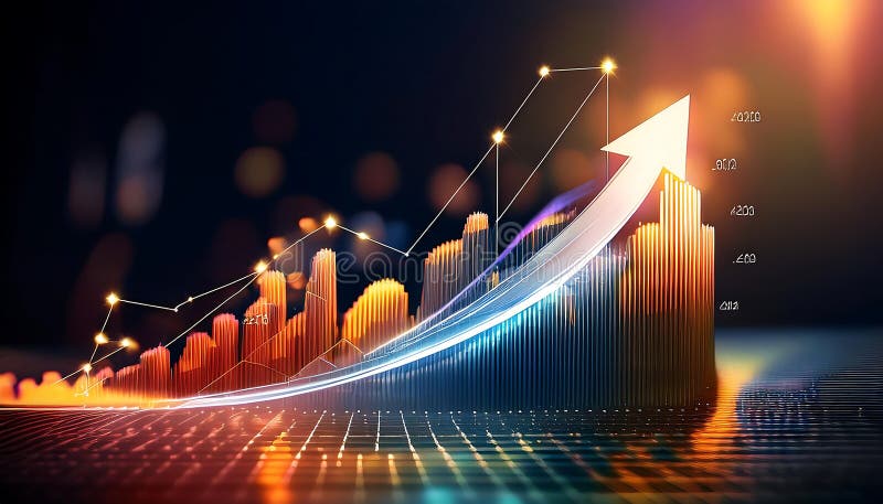 Glowing Lines and Bars Create a Financial Chart with an Upward Trend ...
