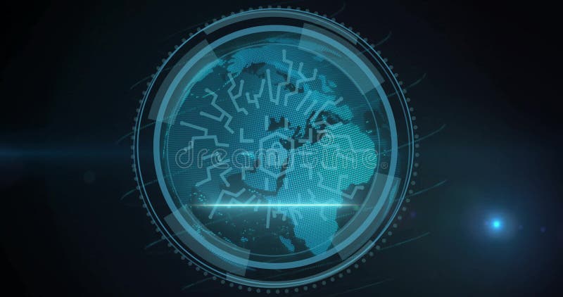 Glowing Lines and Circuit Patterns on Digital Globe, Showcasing Animation Technology Stock ...
