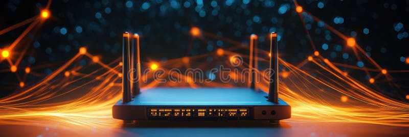 Glowing Lines Create an Abstract Network Visualization Around a Router ...