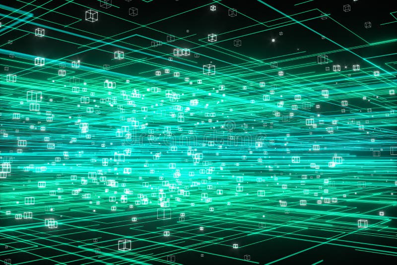 Glowing Lines and Cubes,data Lines and Networks ,3d Rendering Stock ...