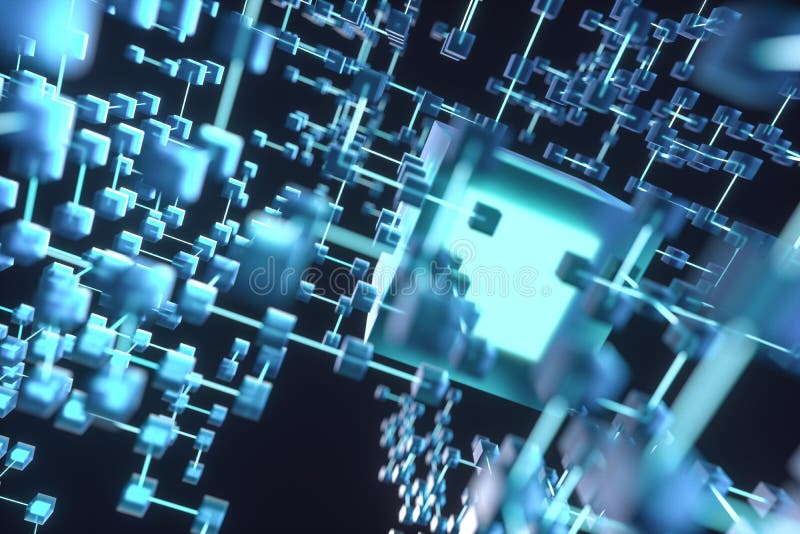 Glowing Lines and Cubes, Technical and Scientific Background, 3d ...