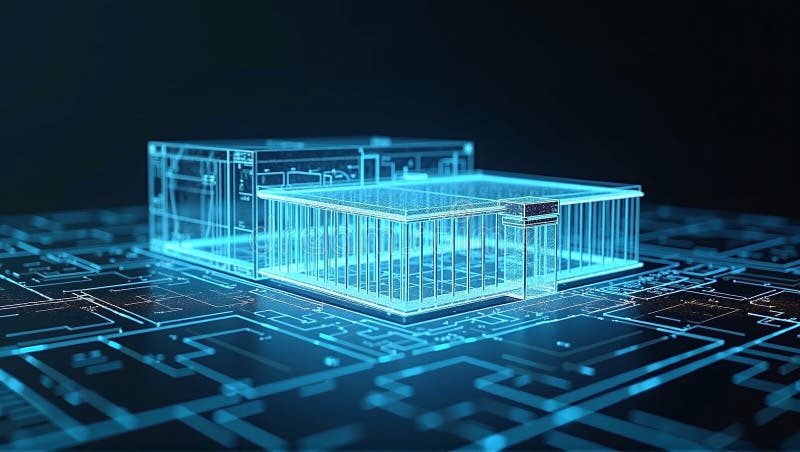 Glowing Lines Form a Futuristic Building Blueprint, Showcasing ...