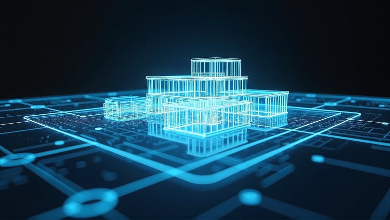 Glowing Lines Form a Futuristic Building Blueprint, Showcasing ...