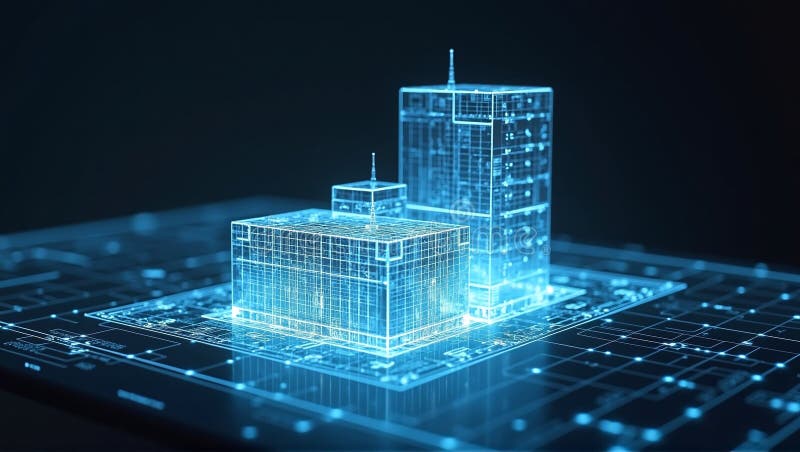 Glowing Lines Form a Futuristic Building Blueprint, Showcasing ...