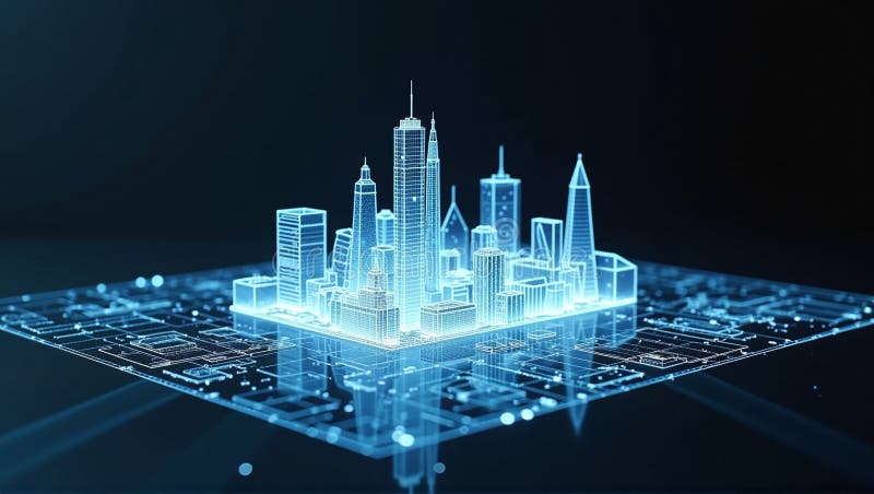 Glowing Lines Form a Futuristic Building Blueprint, Showcasing ...