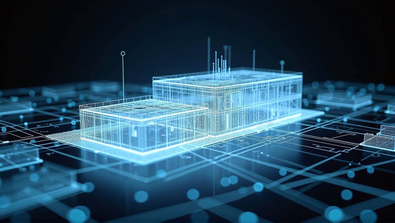 Glowing Lines Form a Futuristic Building Blueprint, Showcasing ...