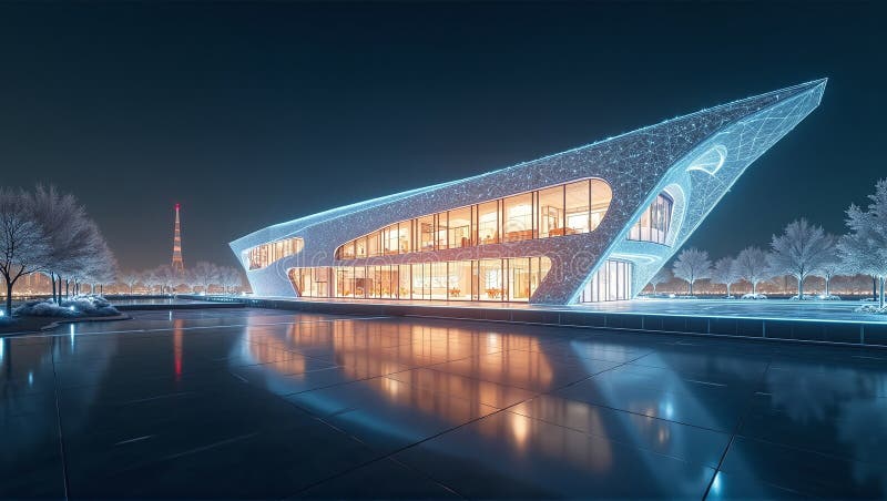 Glowing Lines Form a Futuristic Building Blueprint, Showcasing ...