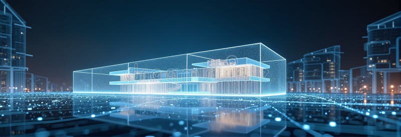 Glowing Lines Form a Futuristic Building Blueprint, Showcasing ...